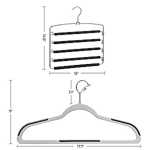 SONGMICS 50-Pack Coat Hangers and 3-Pack Jeans Hanger Bundle, Plastic and Metal Hangers, Swing Arm, Non-Slip, Light and Dark Gray, Black UCRF50G and UCRI041BK