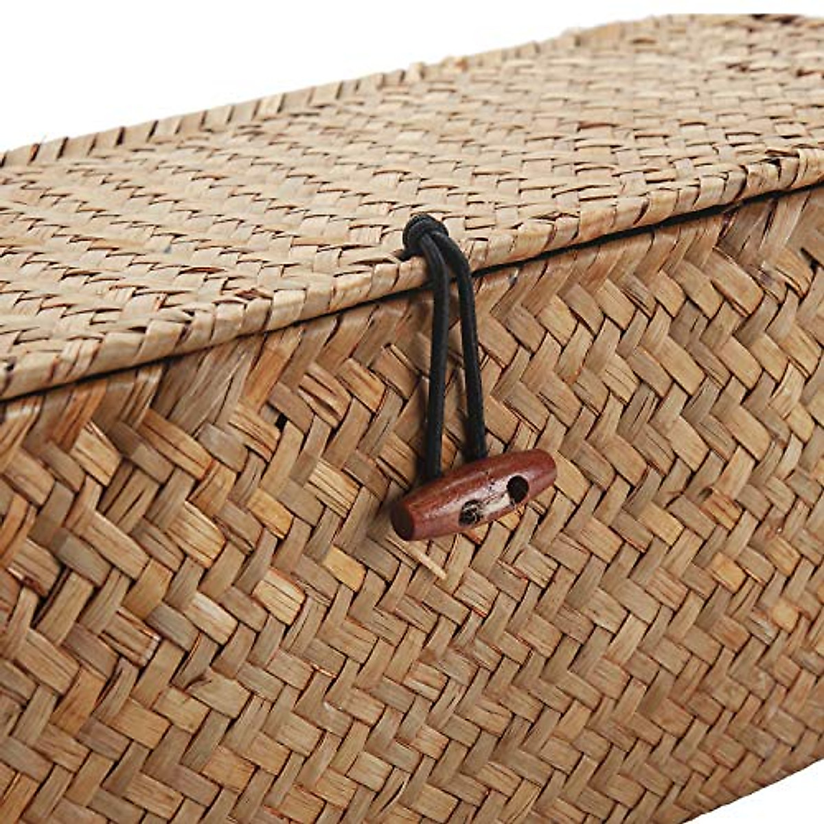 Seagrass Tank Basket with Lid Woven Toilet Roll Storage Basket with Sections Rectangular for Organize Snack Toys (Large Compartment 16.5inch L x 5.5inch W x 5.5inch H)