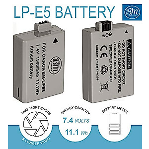 BIG MIKE'S ELECTRONICS BM Premium 2 Pack of LP-E5 Batteries and Battery Charger Kit for Canon EOS Rebel XS, Rebel T1i, Rebel XSi, 1000D, 500D, 450D, Kiss X3, Kiss X2, Kiss F Digital SLR Camera