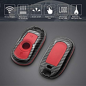 TANGSEN Smart Key Fob Case Compatible with Buick Encore Regal Sportback 4 Button Keyless Entry Remote Personalized Protective Cover Plastic Black Carbon Fiber Pattern Red Silicone