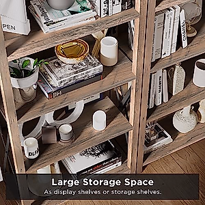 AMERLIFE 4-Tier Bookshelf, Set of 2 Tall Industrial Book Shelf, Rustic Wood & Metal X Frame Farmhouse Bookcase & Bookshelves, for Living Room, Bedroom, Barn Wood