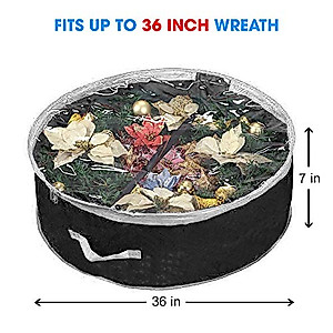 Primode Wreath Storage Bag 36" | Garland Wreaths Container with Clear Window for Easy Xmas Holiday Storage | Durable 600D Oxford Material