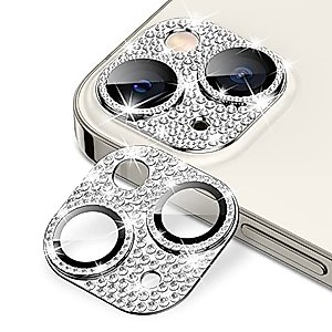 Goton for iPhone 14 Plus & iPhone 14 Camera Lens Protector Bling, Glitter Diamond Metal Lens Cover Glass Screen Protector Accessories for iPhone 14 Plus & 14 Silver