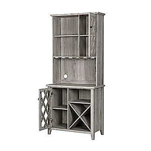 Home Source Home Lounge or Kitchen Bar Mix of Two Cabinets with Diamond Engraved Design and a Twelve Bottle Wine Rack, Grey