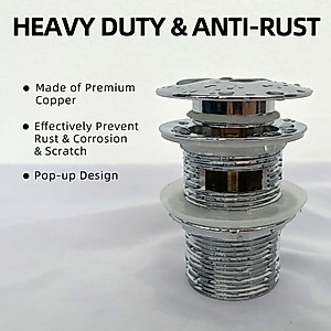 Ogonbrick Freestanding Tub Drain Pop-up Free Standing Bathtub Drain,Bathtub Drain Stopper for Stand Alone Soaking Tub Kit Assembly Anti-Rust Copper Polished Chrome