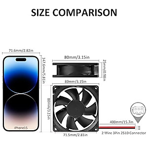80mm Moisture-Proof Fan 2-Pack 12V DC 8025 High Airflow Cooling Fan 2 Wire 3Pin 3500RPM For rv fridge