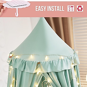 Kertnic Decor Canopy for Kids Bed, Soft Smooth Playing Tent Canopy Girls Room Decoration Princess Castle, Dreamy Mosquito Net Bedding, Children Reading Nook Canopies in Home (Green)