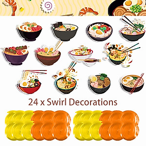 24 Pieces Ramen Hanging Swirls Japanese Noodles Streamers Ramen Hanging Decorations Ceiling Swirls for Ramen Noodles Birthday Party Decorations Party Supplies Baby Showers Decorations