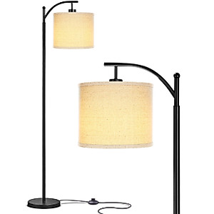 Brightech Montage LED Floor Lamp – Modern Floor Lamp for Living Rooms & Office, Tall Lamp with Arc Hanging Shade – Standing Lamp for Bedroom Reading, Mid-Century Pole Lamp for Farmhouse Style - Black