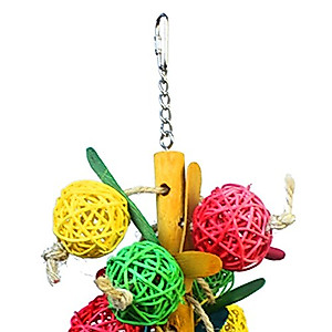 Pet Parrot Chewing Swing Toys with Rattan Ball String Hanging Rope Bells for Macaw African Greys Budgies(2 Design) (B)