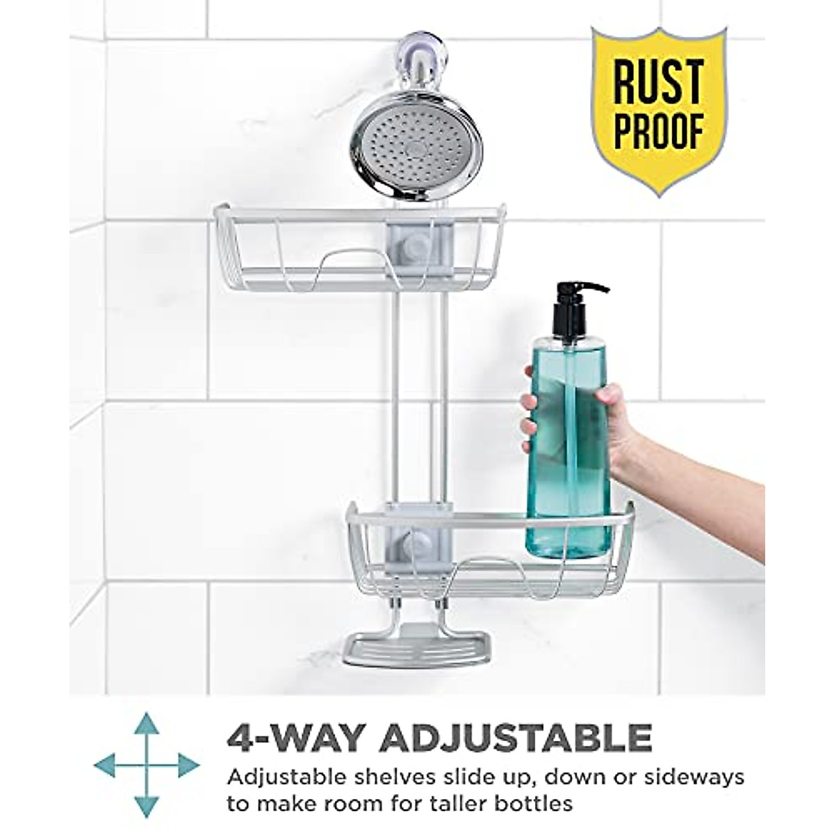 Zenna Home NeverRust Aluminum Adjustable Hanging Shower Caddy, Satin Chrome