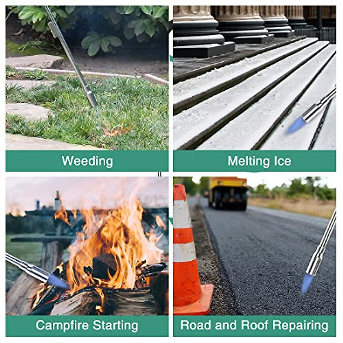 KOMAN Weed torch with Propane Refill Adapter,35" long arm, Fuel by 1LB Propane Cylinder/5-40LB Propane Tank,self ignition,for Roofing,Weeding,Campfire Starting(Output 24000BTU, Propane not included)