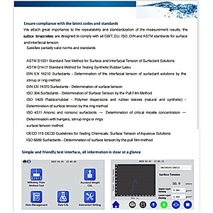 VTSYIQI Fully Automatic Surface Tensiometer Liquid Interfacial Tension Meter Tester With Platinum Ring Platinum Board Method Range 0 to 1000mN/m For Ink Printing Ink Oil Paint Cleaning Agent Industry