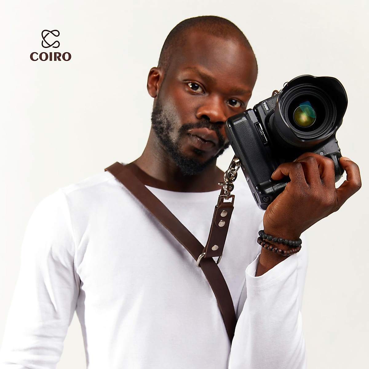 Leather Camera Strap for One Camera - Professional Single Leather Harness Shoulder Strap Quick Release Gear DSLR/SLR