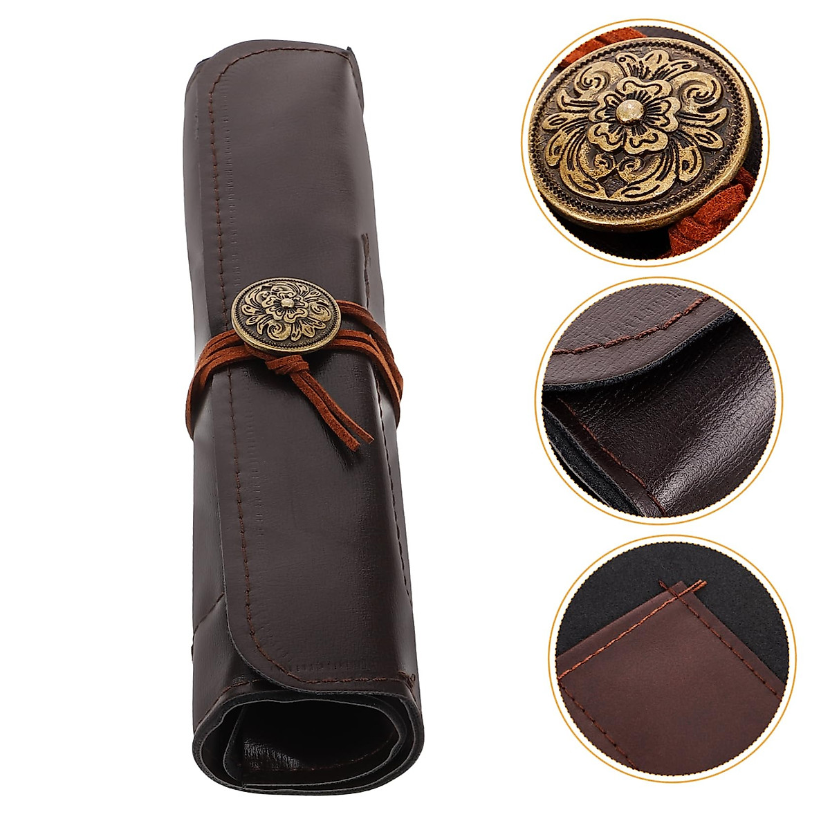 OUNONA 1PC Leather Chef Knife Roll Bag Holds,Utensil Holder Storage Bag Pockets Durable Knife Carrier Knife Roll Pouch Organizer