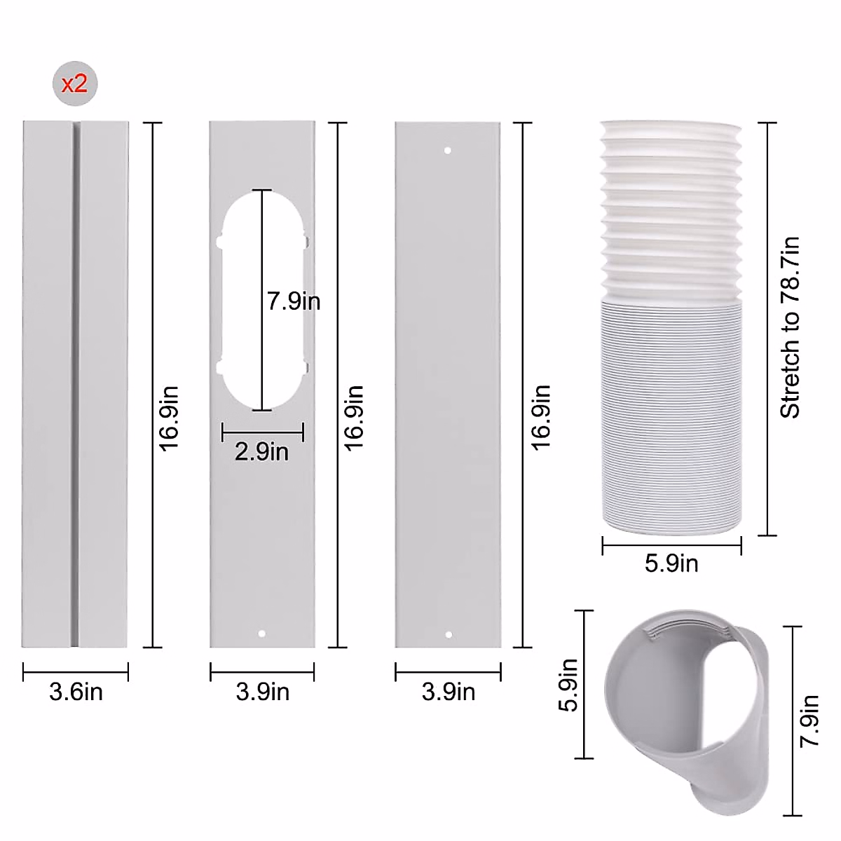 Portable Air Conditioner Window Kit, Adjustable Window Vent Kit Seal Plates with 5.9” Exhaust Hose Duck Coupler for A/C Replacement Window Sliding Set