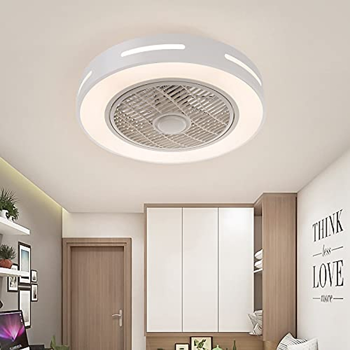 Bedroom Modern Ceiling Fan with Light Low Profile Ceiling Fan, 20" Flush Mount Ceiling Fan with Lights Remote 3 Colors Dimmable LED 3 Speeds 5 Blades Enclose Ceiling Fans for Indoor (Style E)