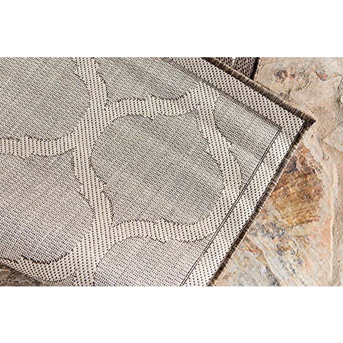 Unique Loom Trellis Collection Area Rug-Lattice Border Design, Moroccan Inspired for Indoor/Outdoor Décor, 2 ft 2 in x 3 ft, Brown/Beige