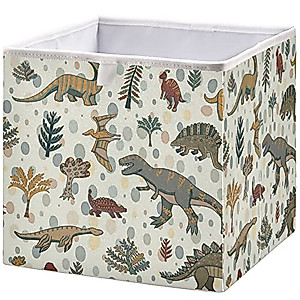visesunny Closet Baskets Vintage Dinosaur Plant Storage Bins Fabric Baskets for Organizing Shelves Foldable Storage Cube Bins for Clothes, Toys, Baby Toiletry, Office Supply