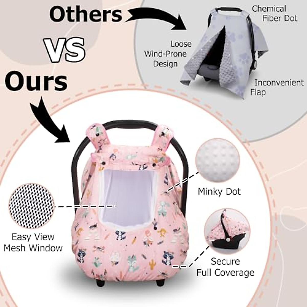 Car Seat Cover Baby, Minky Baby Car Seat Cover, 3 in 1 Carseat Sover for Winter, Winter Carseat Cover for Baby with Storage Bag…