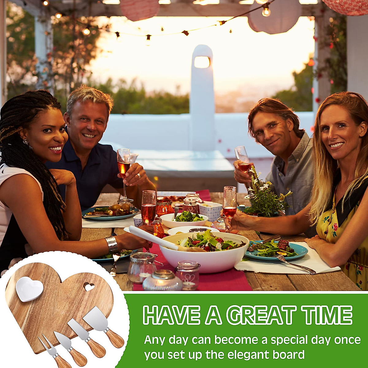 Irenare 6 Pcs Heart Shaped Charcuterie Board and Serving Set 12 x 10 x 0.6 Inch Acacia Wood Heart Shaped Cutting Board Cheese Serving Platter Heart Shaped Plates Ceramic Heart Bowl Cheese Knife Set