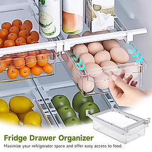 2 Pack Fridge Drawer Organizers - Adjustable Refrigerator Drawers for Fruit, Vegetable, Seafood, Transparent Pull-Out Shelf Holders, Fridge Storage Containers Fit Fridge Shelves Under 0.6''