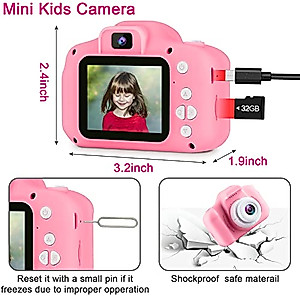 GKTZ Toys for Girls Age 3-8, Kids Camera Digital Video Toddler Camera Children Camcorder Birthday Gifts for 3 4 5 6 7 8 Year Old Girls with 32GB SD Card