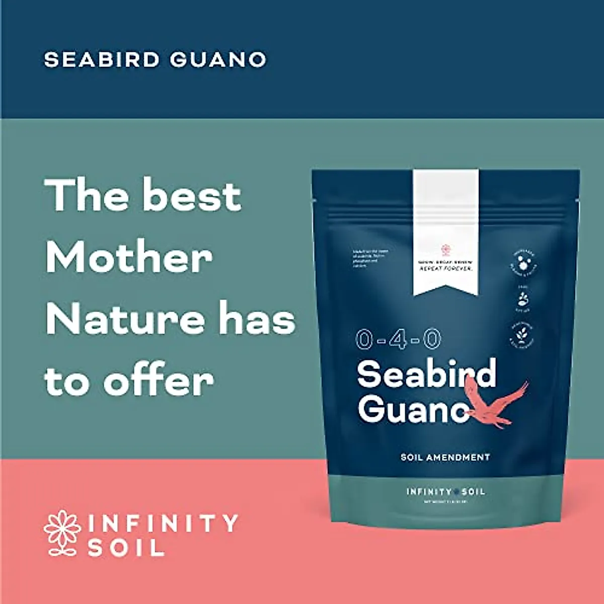 Infinity Soil - Seabird Guano - Sustainable and Natural Soil Amendment - Seabird Waste Rich in Phosphate and Calcium - Increases Foliage, Blooms and Fruit - 5 LBS