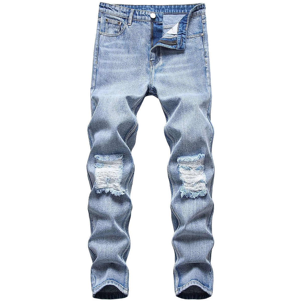 Men's Ripped Distressed Jeans Destroyed Slim Fit Skinny Stretchy Denim Pants Vintage Hip Hop Washed Holes Jean (Light Blue,38)