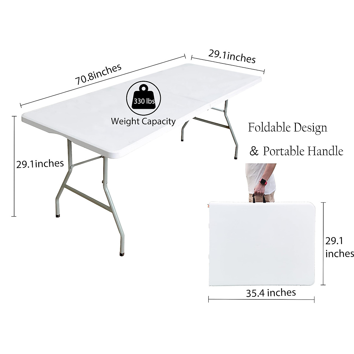 JingPieCle 6 Foot Folding Table 6ft Portable Plastic Picnic Table with Handle, Fold in Half Heavy Duty Utility Foldable Table, Indoor Outdoor 6' Folding Card Tables for Party, Dining