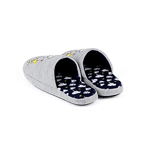 PEANUTS Snoopy Womens Slippers in Grey Marl | Ladies Snoopy & Woodstock Cartoon Footwear | Slip On House Shoes Nightwear