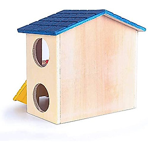 FORZENA Pet Small Animal Hideout Hamster House Deluxe Two Layers Wooden Hut Play Toys Chews Color Sepak Takraw and Barbell
