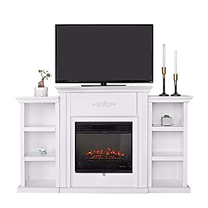 Barton Mantel TV Stand with Electric Insert Fireplace Heater Firebox with Log Hearth, Remote Control, 1500W Off-White