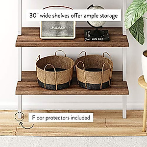 Nathan James Theo 6-Shelf Tall Bookcase, Wall Mount Bookshelf with Natural Wood Finish and Industrial Metal Frame, Rustic Oak/White