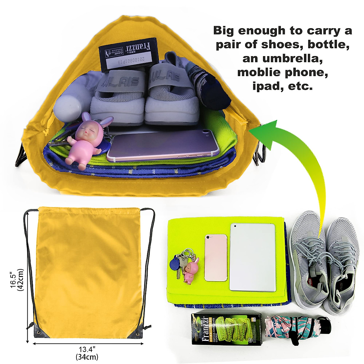 BeeGreen 20 Pieces Yellow Cinch Sack Bags Bulk Gymsack for Christmas Sports Polyester Drawstring Backpacks for Heat Vinyl and Tie Dye Pull sinch Sackpack for Women and Men