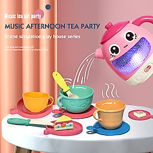 Tea Set for Little Girls 1-3, 48 PCS Tea Party Set for Toddler Little Girls 3-5 with Teapot Tea Cup Music & Light Play Food Toy Kitchen Accessories for Kids Girls Children Boys Toddler Birthday Gift