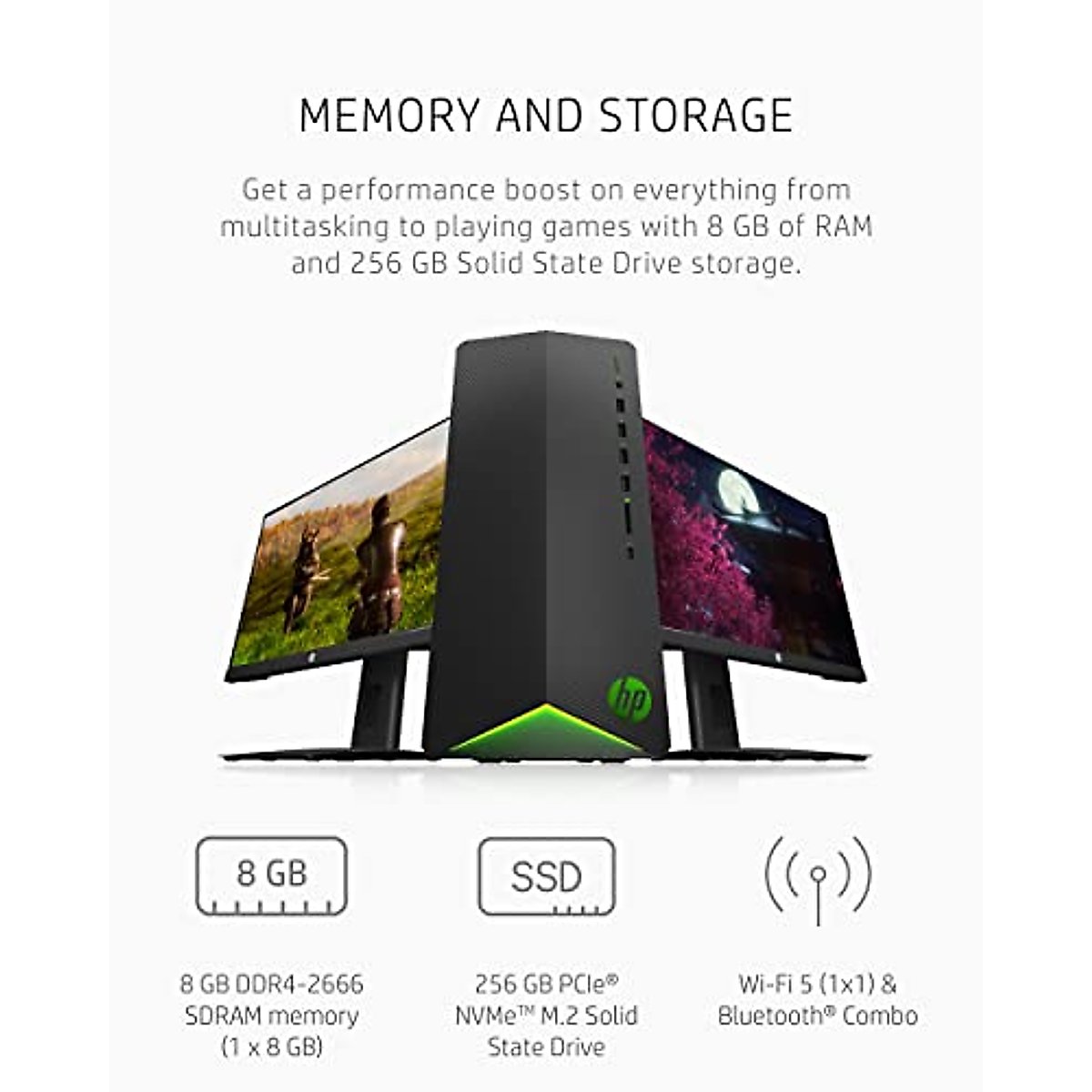 HP Pavilion Gaming Desktop, 10th Generation Intel Core i5-10400F Processor, NVIDIA GeForce GTX 1650 Graphics, 8 GM RAM, 256 GB SSD, Windows 11 Home (TG01-1120, Shadow Black)