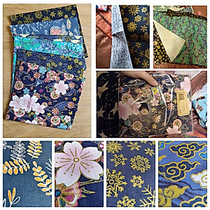 Queenbox 6PCS Japanese Printed Fabric, 15.7x19.6" Furoshiki Cloth, Traditional Sakura Printed Waves Cotton Sewing Fabric for Kimono Cheongsam Bag DIY Quilting