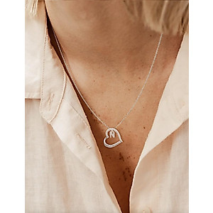 ITS4YEO 925 Sterling Silver Forever Love Heart Pendant Initial Necklaces Silver Necklace Zircon Pendant Necklaces for Women Jewelry Gift for Women Wifes Her Valentines Gift(R)