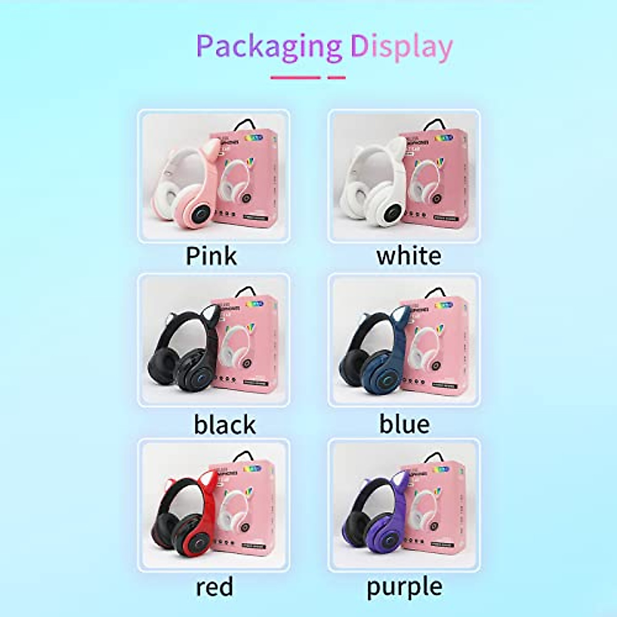 B39 Light-Emitting Cat Ear Headset, LED Light Up Over Ear Headphones with Mic Bluetooth Stereo Sound Foldable Rechargeable Earpiece, Cute Cat Ear Gaming Headset for Girls (Pink)