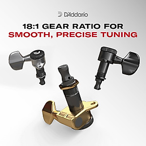 D'Addario Accessories Auto-Trim Tuning Machines - Locking Tuners for Guitars - 6 In Line Setup, Chrome