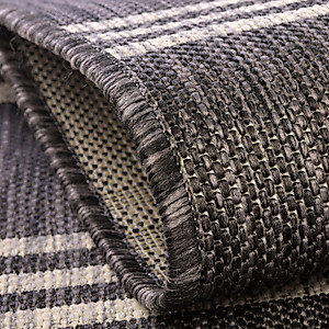 Rugs.com Jill Zarin Outdoor Collection Rug – 2' 7 x 12' Runner Charcoal Flatweave Rug Perfect for Hallways, Entryways