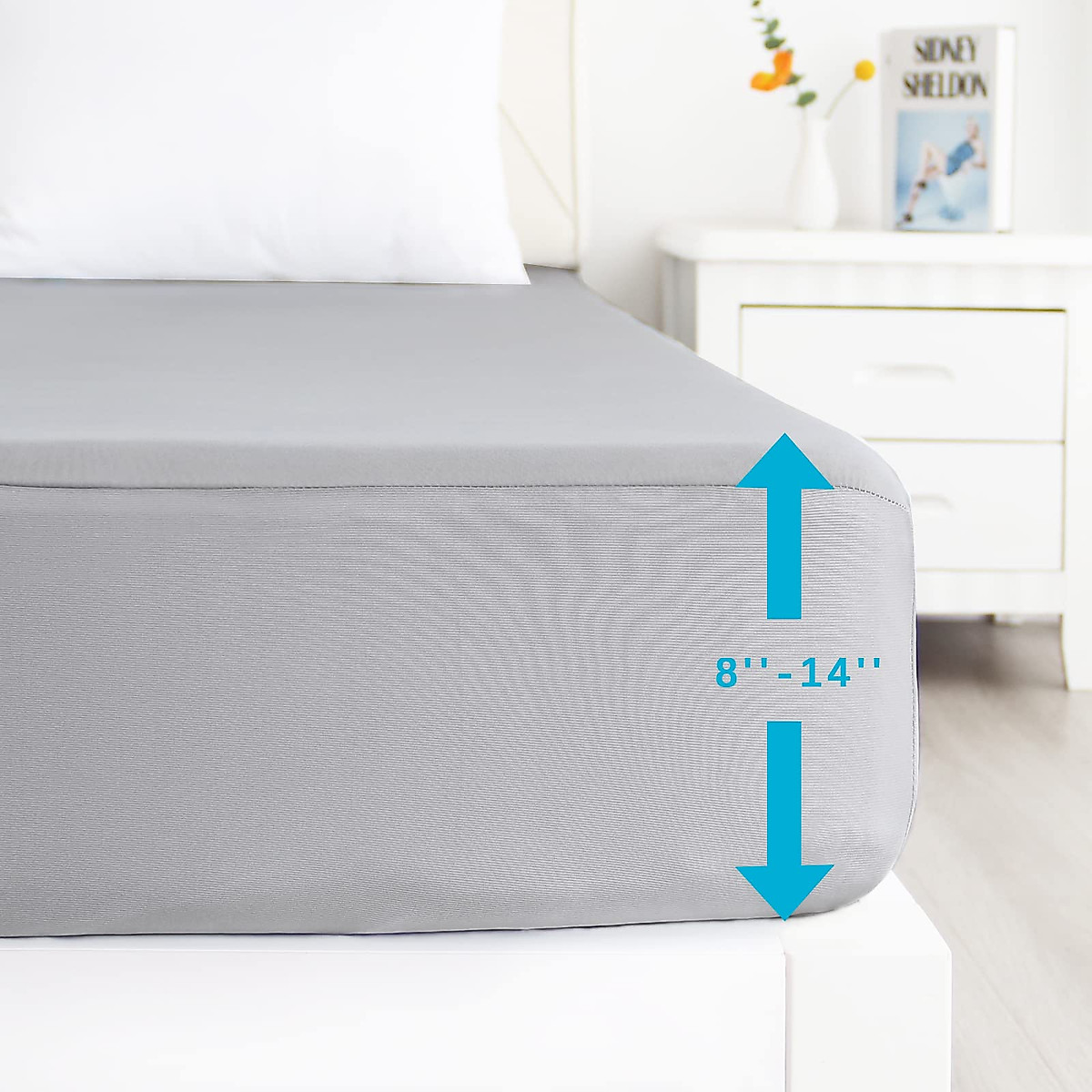 Biloban Twin Fitted Sheet 2 Pack, Twin Bedding Fitted Sheets Only with Deep Pocket up to 14", Bottom Sheet, Shrinkage & Stain Resistant Bed Sheets, Wrinkle Free & Easy Care, Grey