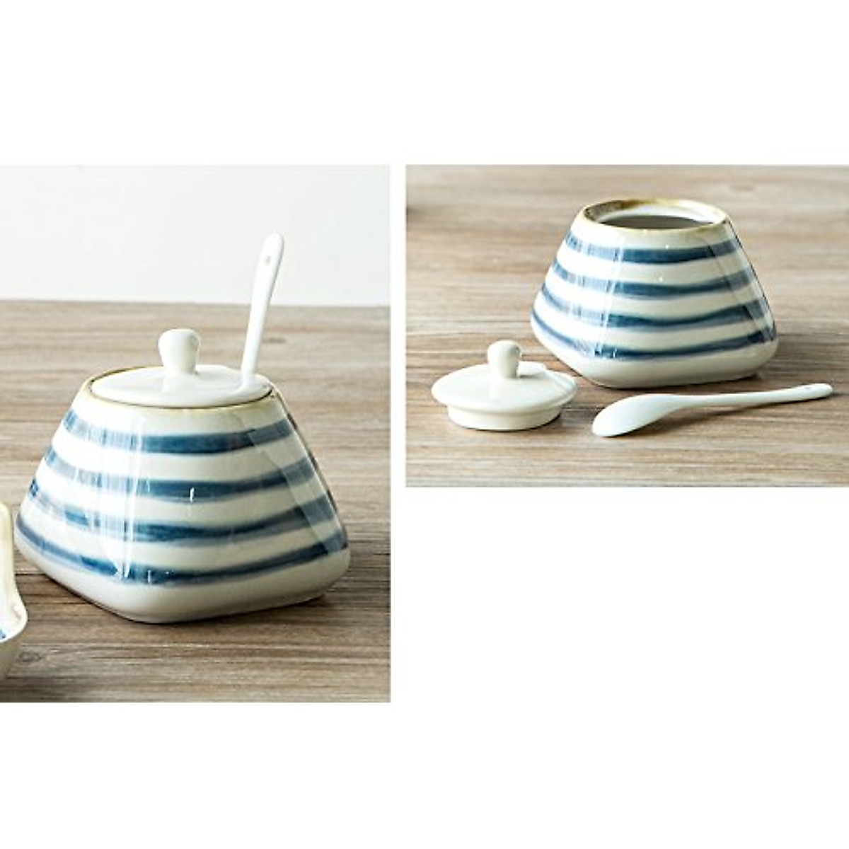 CHOOLD Vintage Hand-Painted Ceramic Spice Jar with Lid Spoon Seasoning Box Condiment Pots Spice Racks for Kitchen Restaurant Housewarming Gift