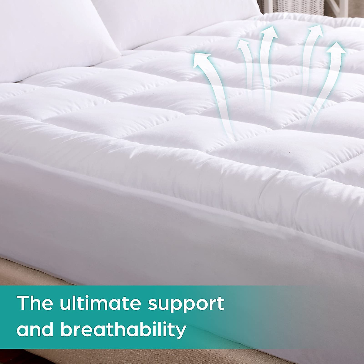 WhatsBedding Cotton Waterproof Mattress Pad Queen Size Top Down Alternative Filling Pillowtop Mattress Topper Cover-Fitted Quilted (Mattress Pad Queen)