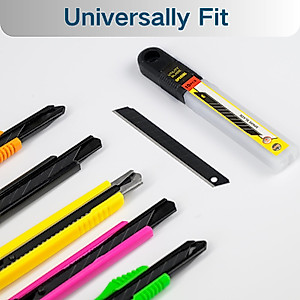 9mm Utility Knife Blades, 100-Pack, SK5 Blackened Steel Replacement Blade, Snap off Blades for Retractable Box Cutters and Knife, SK5 Blades in Bulk Pack. 10pcs x 10