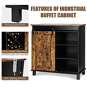 SEASD Kitchen Buffet Storage Sideboard with Sliding Barn Door Wine Rack Dining Cabinet