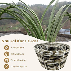 Giantex Woven Laundry Basket 24"/20"/16"- Set of 3 Stackable Storage Baskets with Handles, Large Oval Kans Grass Woven Baskets Laundry Hamper for Throw Blanket Clothes Living Room Bedroom