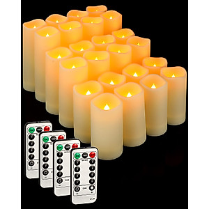 Leelosp 24 Pieces Waterproof LED Candles with 4 Remote and Timers, Outdoor Flickering Flameless Candles, Realistic Battery Operated Pillar Candles for Wedding Halloween Christmas Home Decor, 3 Sizes