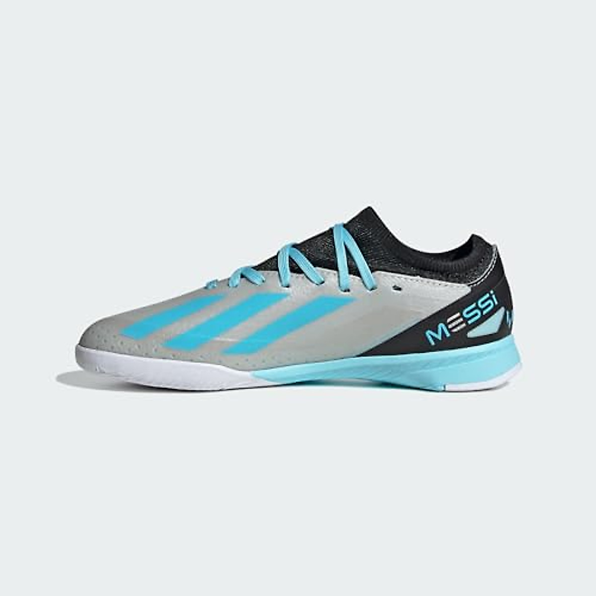 adidas X Crazyfast Messi.3 Indoor Sneaker, Silver Metallic/Bliss Blue/Core Black, 5.5 US Unisex Big Kid